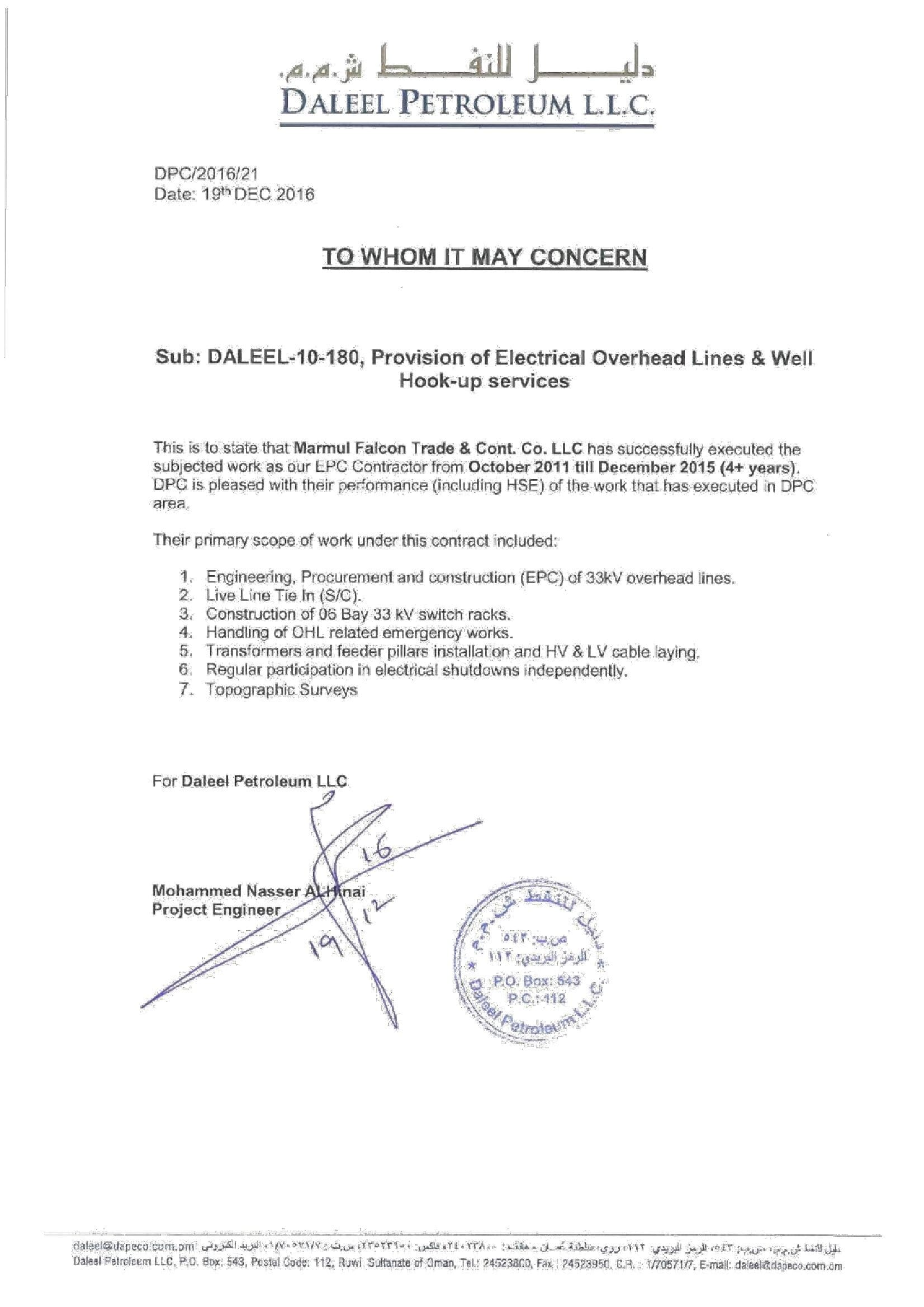 Certificates – MARMUL FALCON TRADE & CONT.CO.LLC