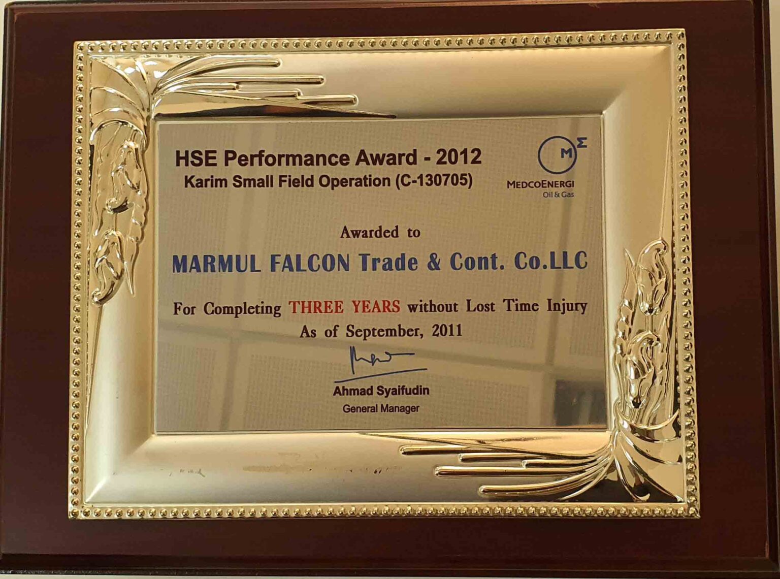 QHSE – MARMUL FALCON TRADE & CONT.CO.LLC