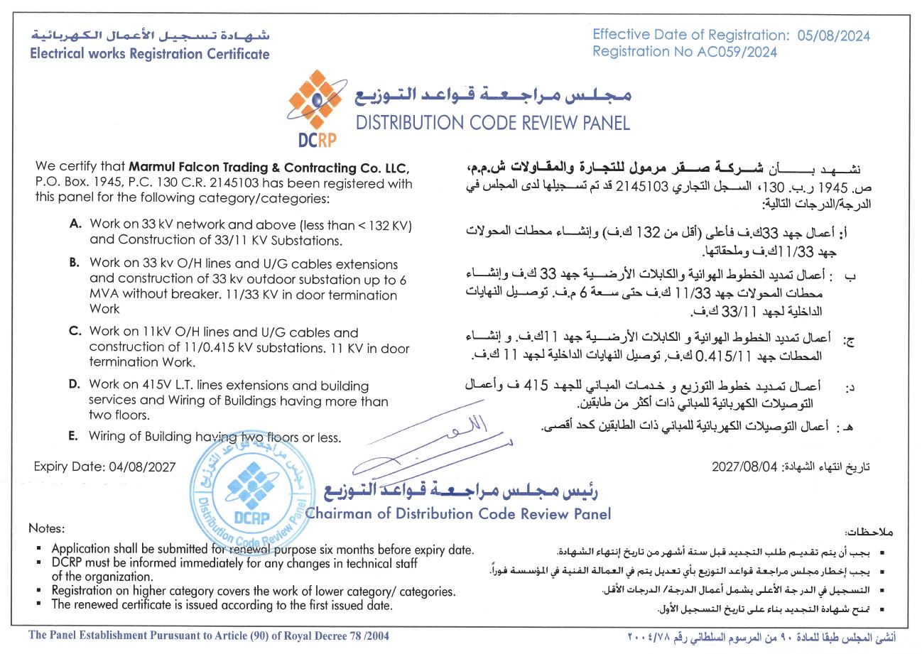 Certificates – MARMUL FALCON TRADE & CONT.CO.LLC