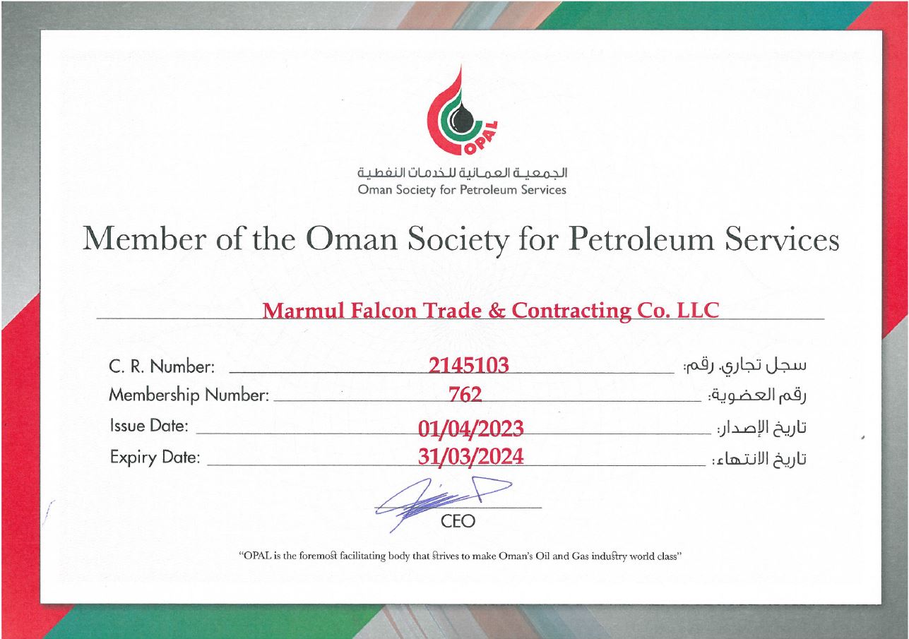 Certificates – MARMUL FALCON TRADE & CONT.CO.LLC